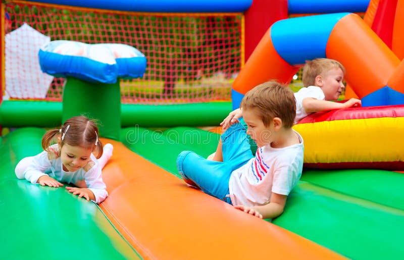 Happy Kids Having Fun on Playground in Kindergarten Stock Photo - Image ...