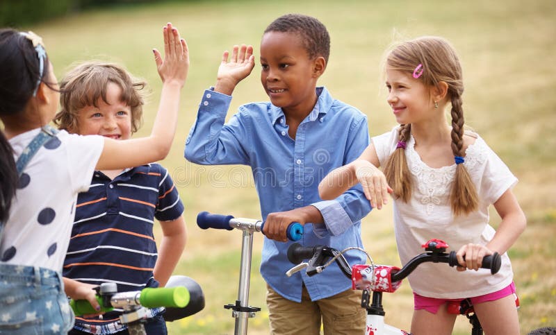 Happy Kids High Five Each Other Stock Image - Image of girl, summer ...