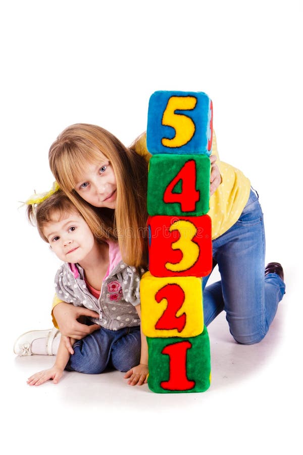Happy Kids Holding Blocks with Numbers Stock Photo - Image of childhood ...
