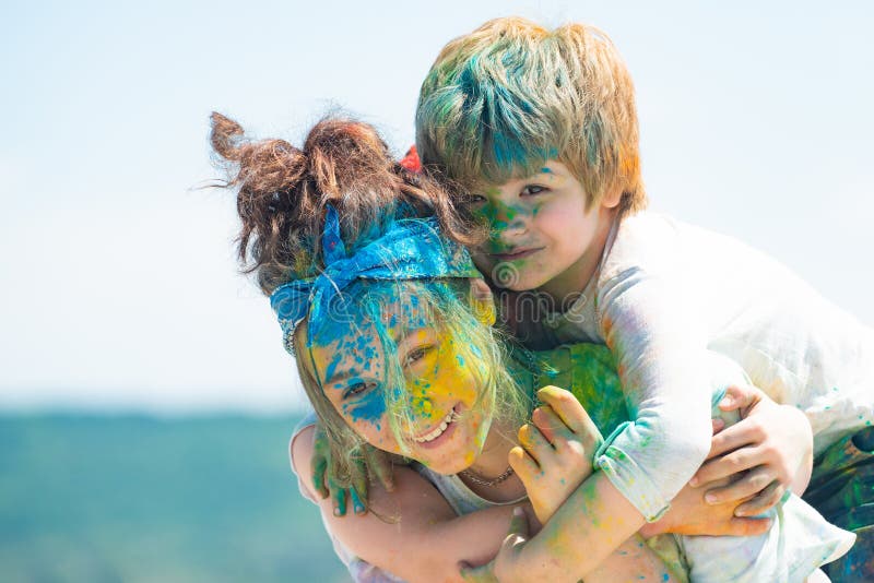 Happy Kids Hugging and Having Fun Outside. Stock Image - Image of ...