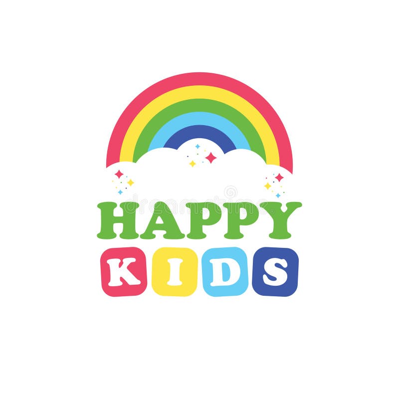 Happy Kids Logo Design. Colorful Logotype with Rainbow Stock Vector ...
