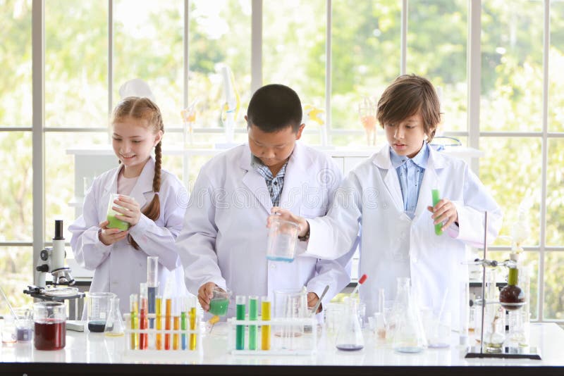 Happy Kids Making Science Experiments. Education and Scientist Concept ...