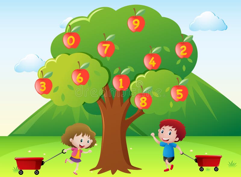 Kids and Numbers on the Tree Stock Vector - Illustration of eight ...
