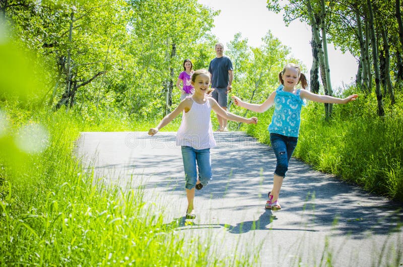 Happy kids on path stock photo. Image of happy, green - 28439770