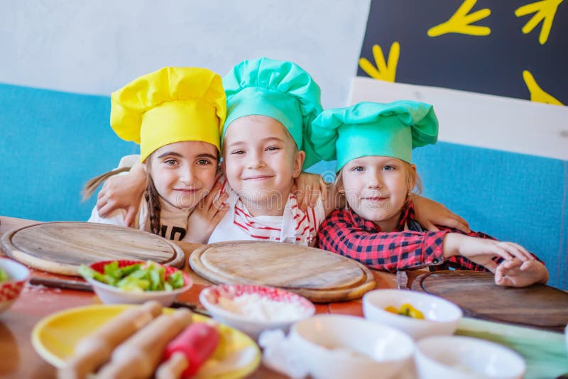 Happy Kids at a Pizza Cooking Stock Image - Image of happy, happiness ...