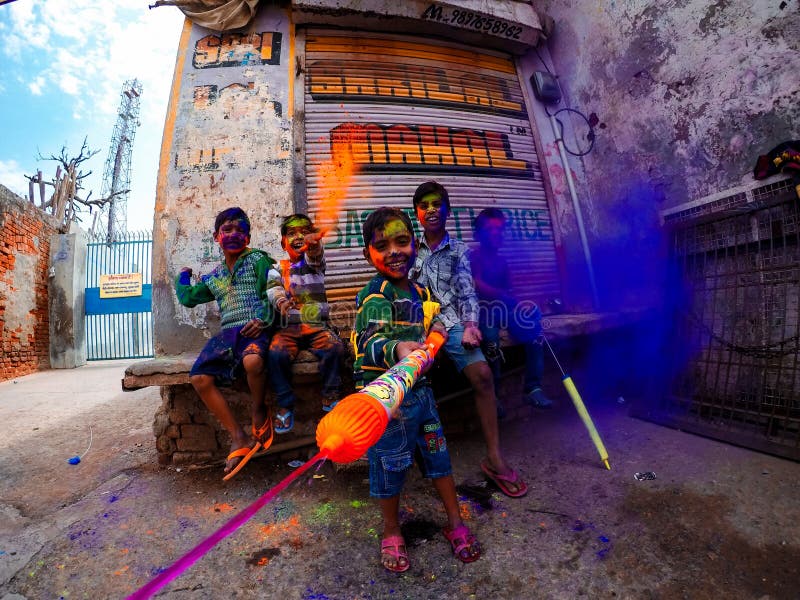 Happy Kids Playing Holi in India Editorial Stock Photo - Image of happy ...