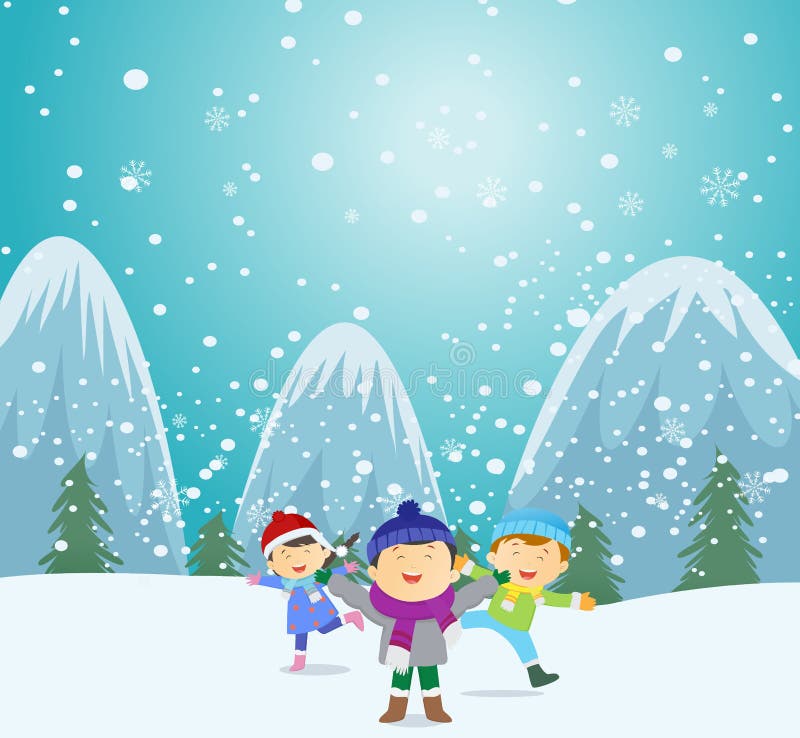 Happy Kids Playing Outdoors in Winter Stock Vector - Illustration of ...