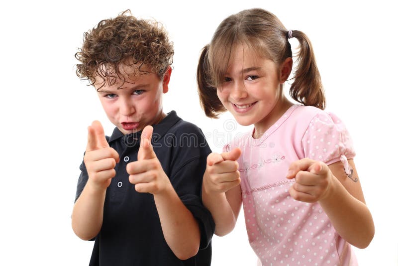 Happy kids pointing stock photo. Image of girl, happy - 2810380
