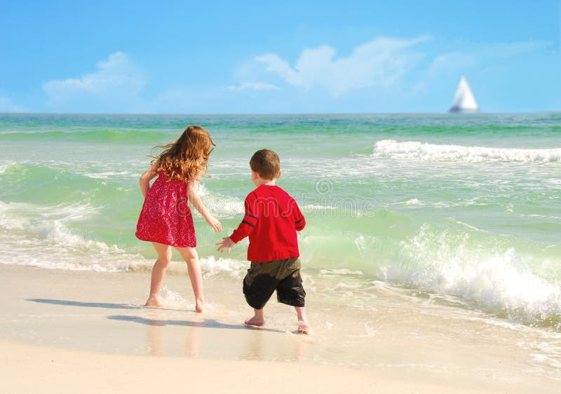 Happy Kids on Pretty Beach stock photo. Image of child - 5336672