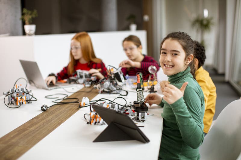 Kids in Robotics Class Outdoors Stock Photo - Image of teen, teacher ...
