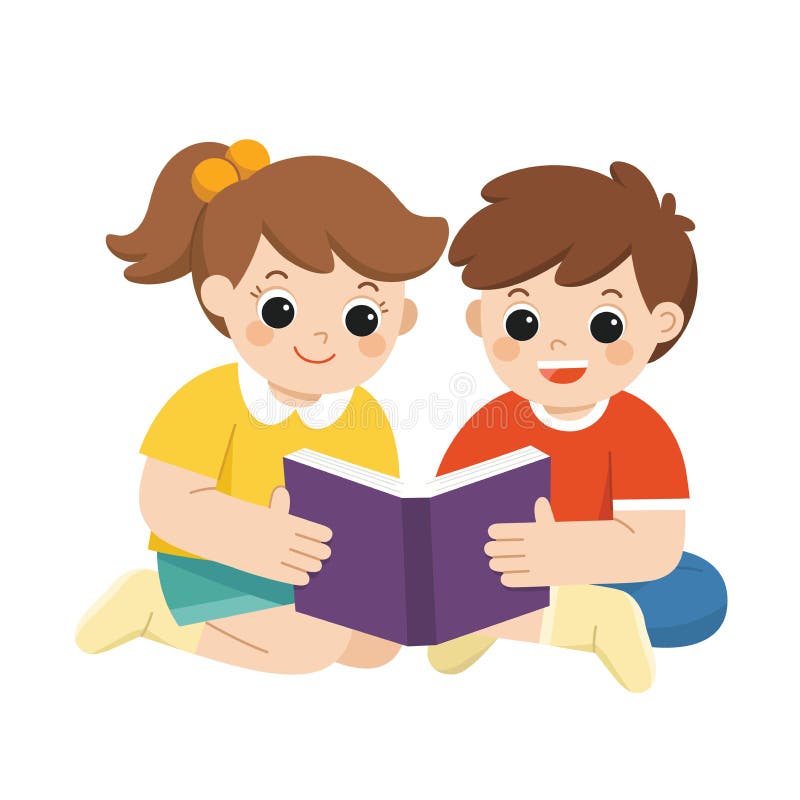 Happy Kids Read Book and Study Together. Stock Vector - Illustration of ...