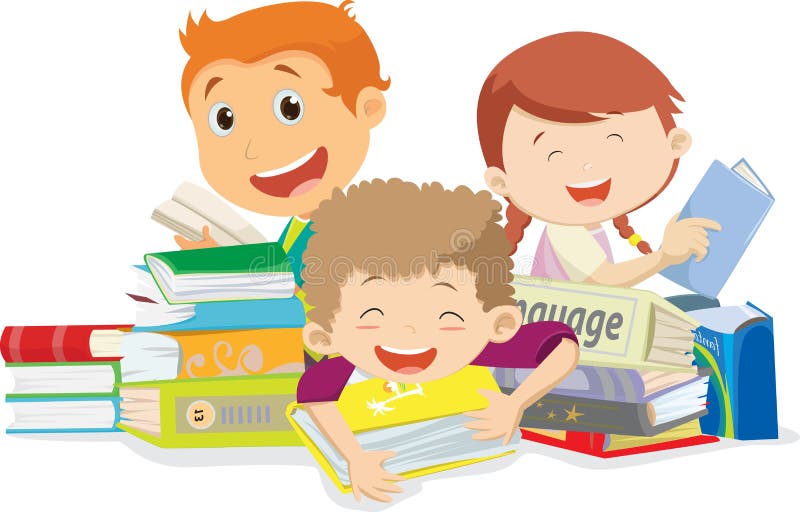 Happy Kids Reading Books. Isolated on White Stock Vector - Illustration ...