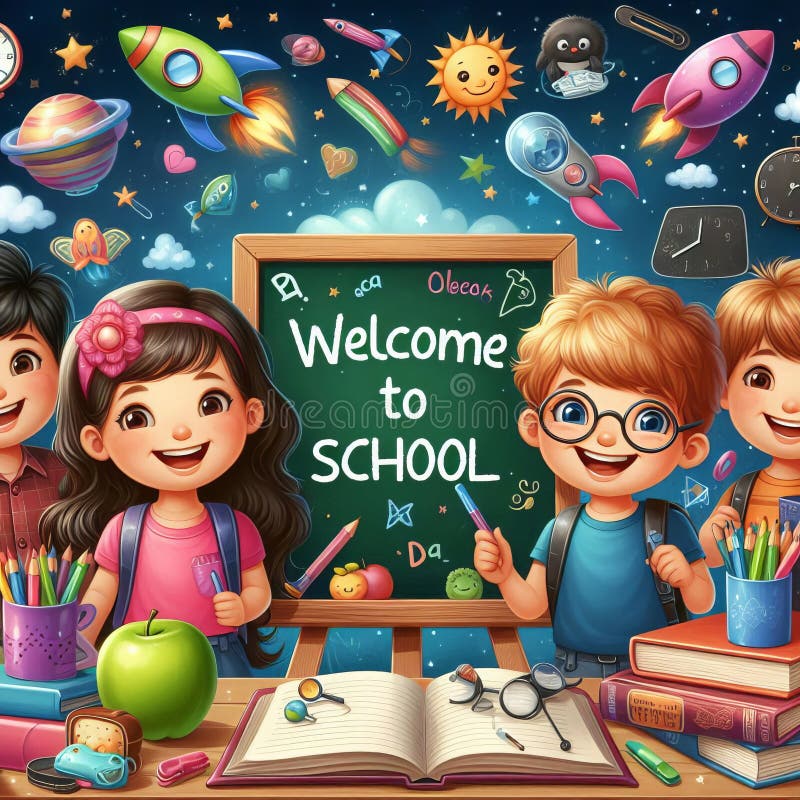 Happy Kids Returning To School Background Stock Illustration ...