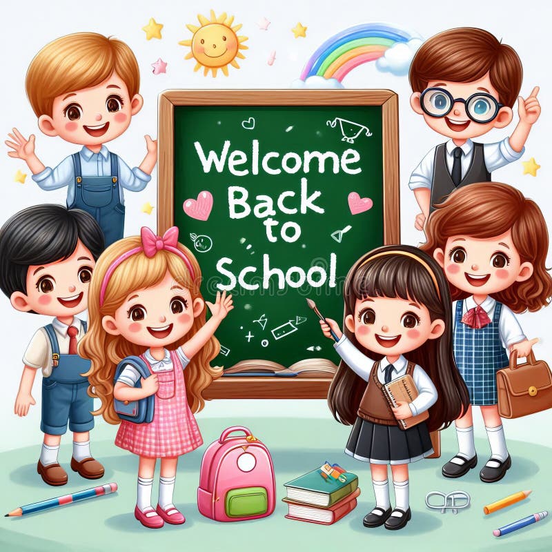 Happy Kids Returning To School Background Stock Illustration ...