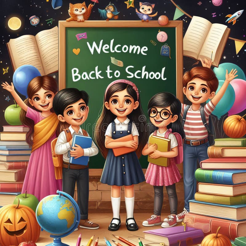 Happy Kids Returning To School Background Stock Illustration ...