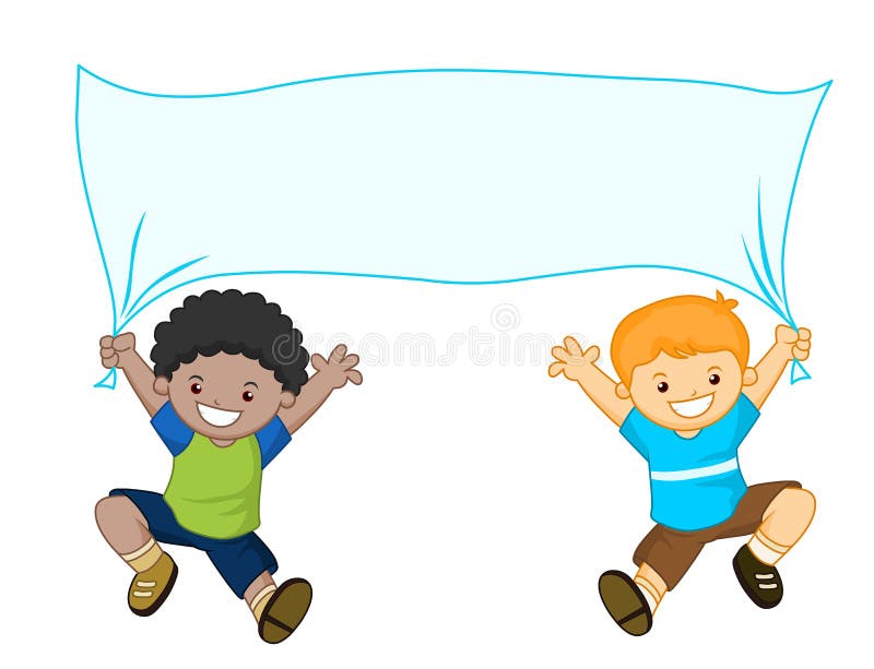 Happy Kids Running with Banner Stock Vector - Illustration of cartoon ...