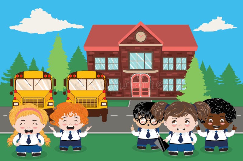 Happy Kids and Rural School Stock Vector - Illustration of child, sport ...