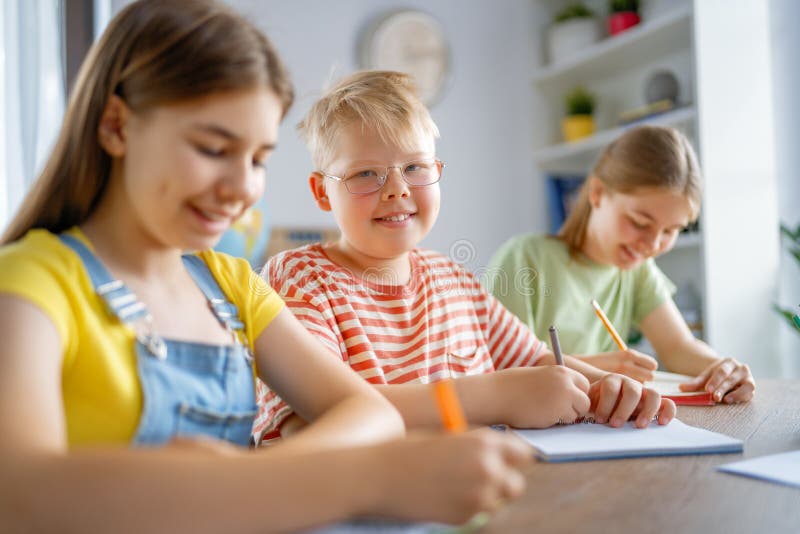 Happy kids at school stock image. Image of read, person - 252732279