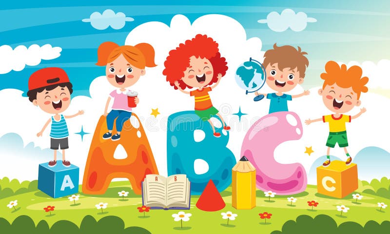 Happy Kids Studying and Learning Stock Vector - Illustration of games ...