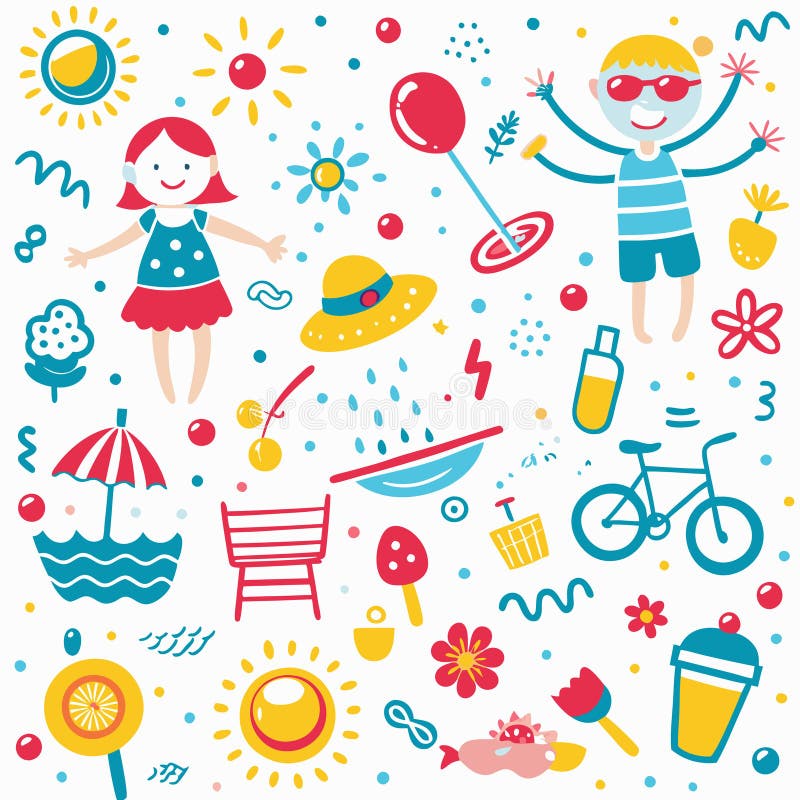 Happy Kids Summer Fun Doodle Illustration Stock Vector - Illustration ...