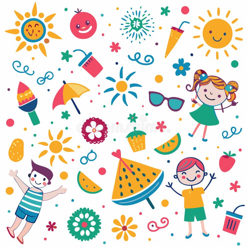 Happy Kids Summer Fun Pattern Stock Vector - Illustration of smile ...
