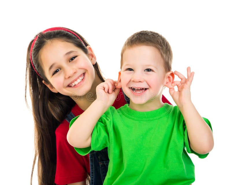 Two Happy Kids Standing Together Stock Image - Image of hands, happy ...