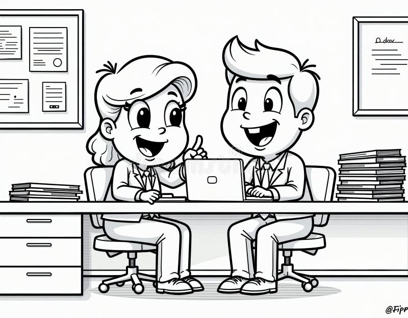 Happy Kids Working Together on Laptop Stock Illustration - Illustration ...