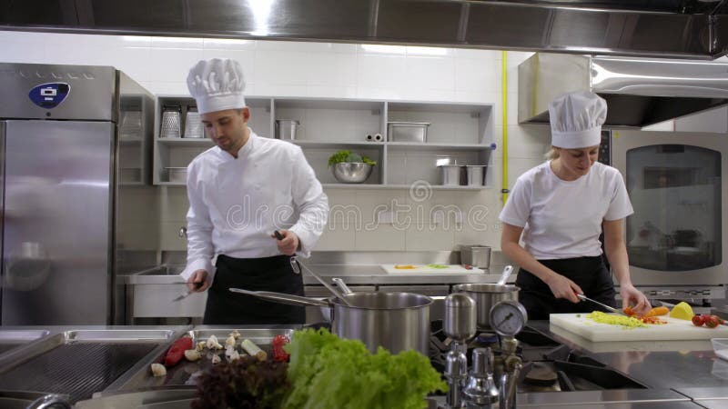 Happy Kitchen Crew with Chef Singing and Dancing while Cooking Stock ...