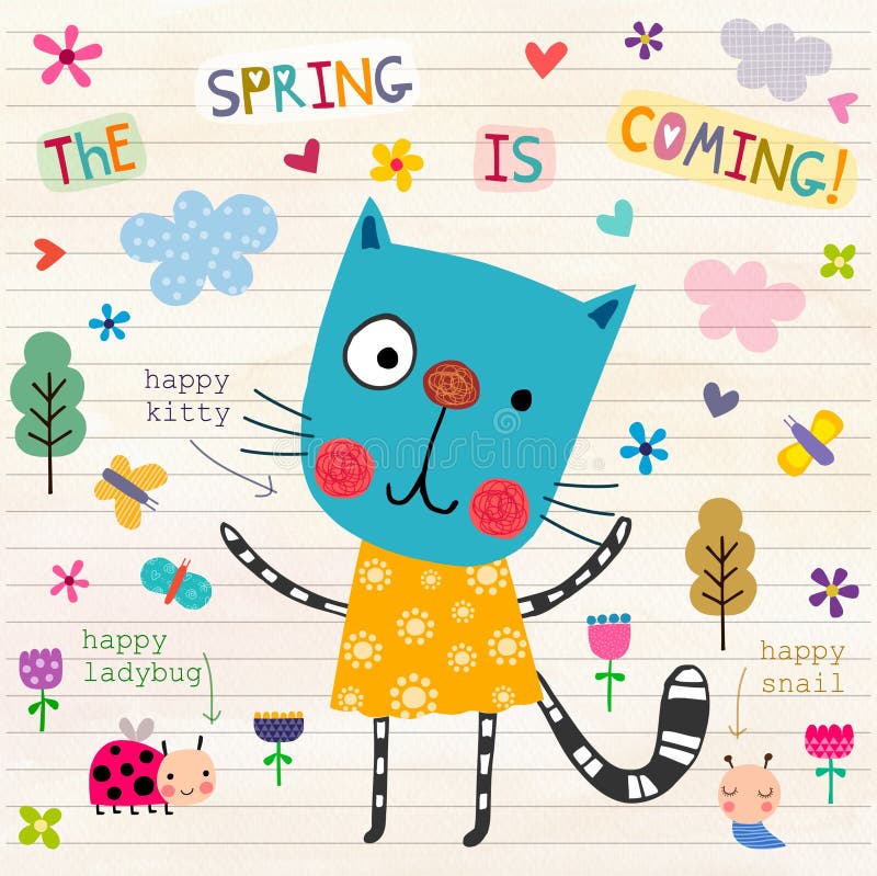 Happy kitty stock illustration. Illustration of spring - 57726415
