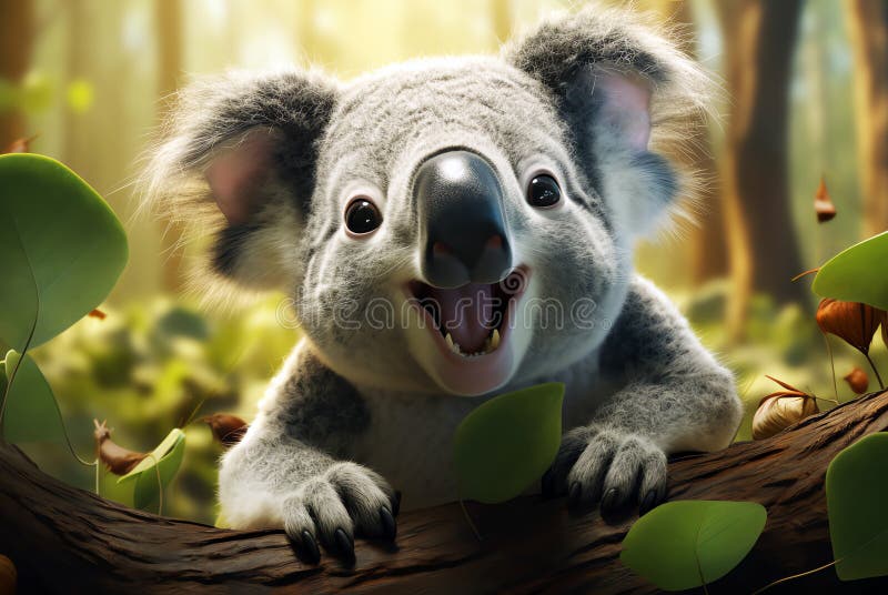 Happy koala, AI generated stock illustration. Illustration of head ...