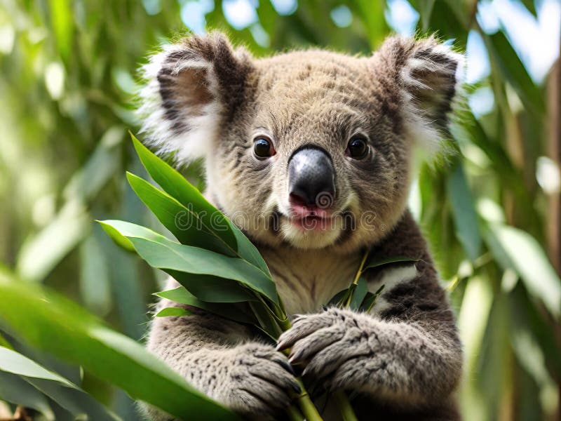 Happy Koala Eating Bamboo Leaves in Forest, Generative Ai Stock ...