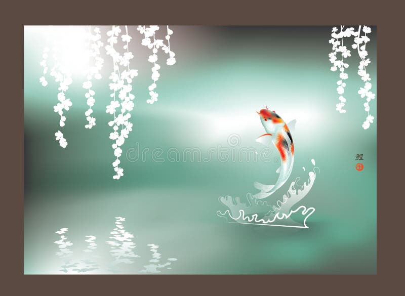Happy Koi jumping stock vector. Illustration of splash - 65540609