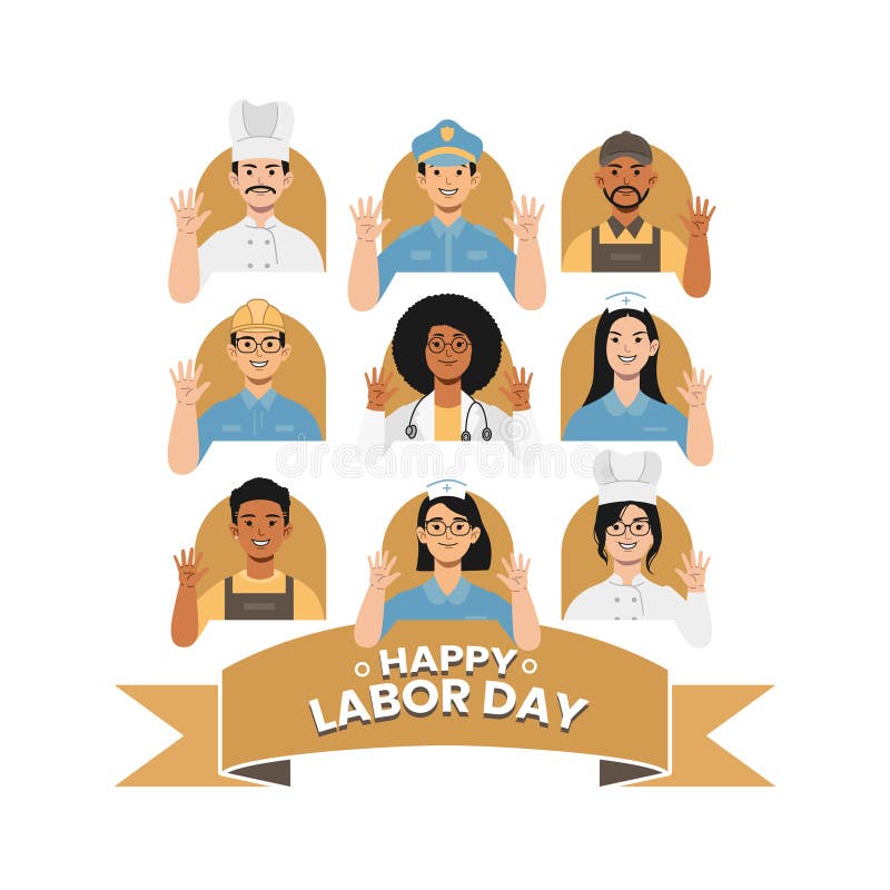 Happy Labor Day Avatar Profile Flat Color Illustration Set Stock Vector ...