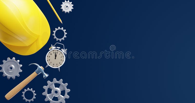 Happy Labor Day Banner. Safety Helmet Work Tools, Alarm Clock 3d ...