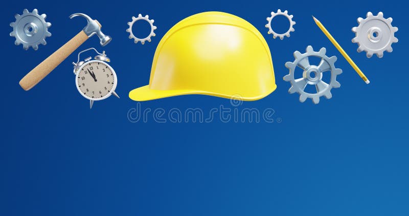 Happy Labor Day Banner. Safety Helmet Work Tools, Alarm Clock Stock ...