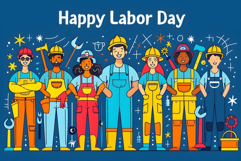 Happy Labor Day Illustration with Diverse Workers Stock Illustration ...