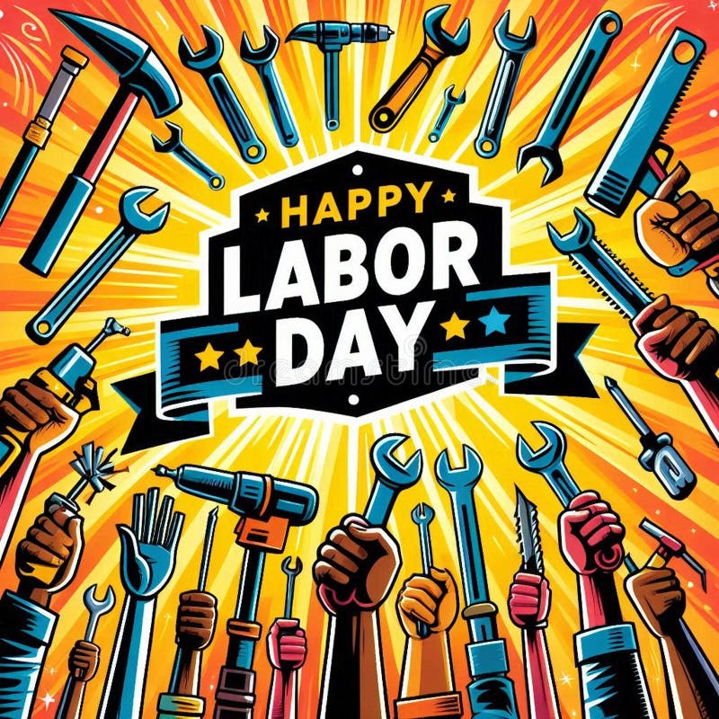 Happy Labor Day Illustration with Hands Holding Tools Stock ...