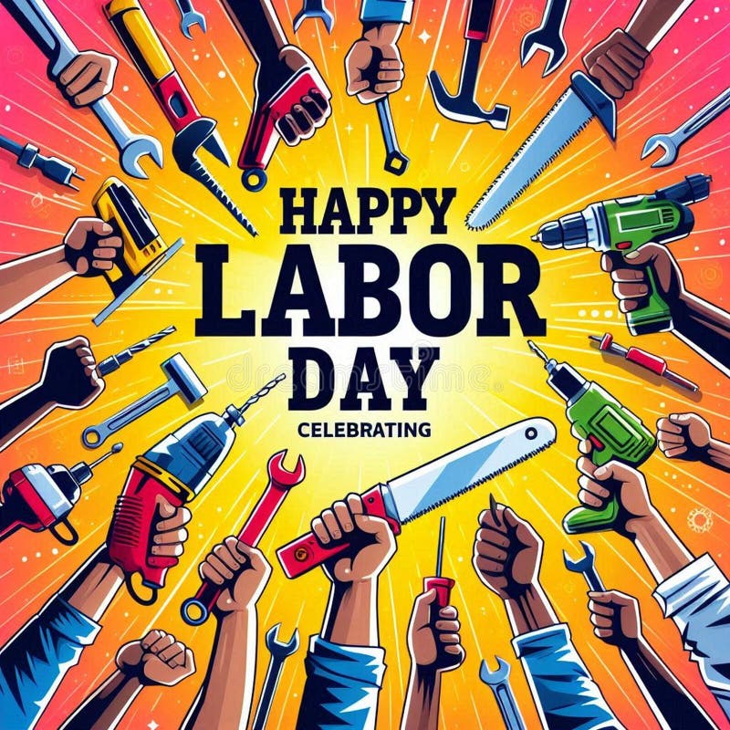 Happy Labor Day Illustration with Hands Holding Tools Stock ...