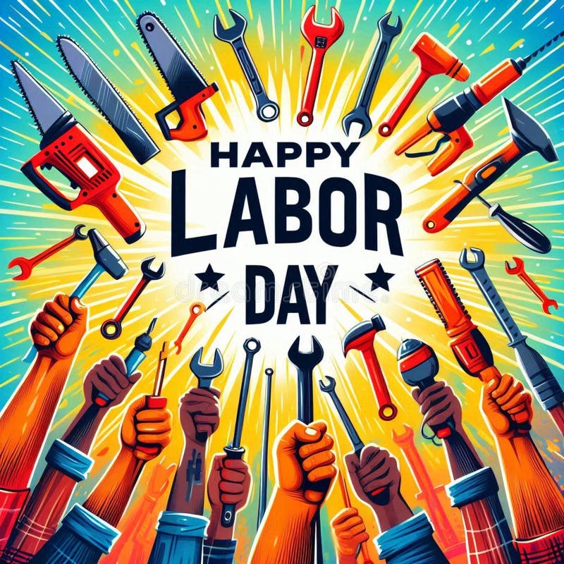 Happy Labor Day Illustration with Hands Holding Tools Stock ...