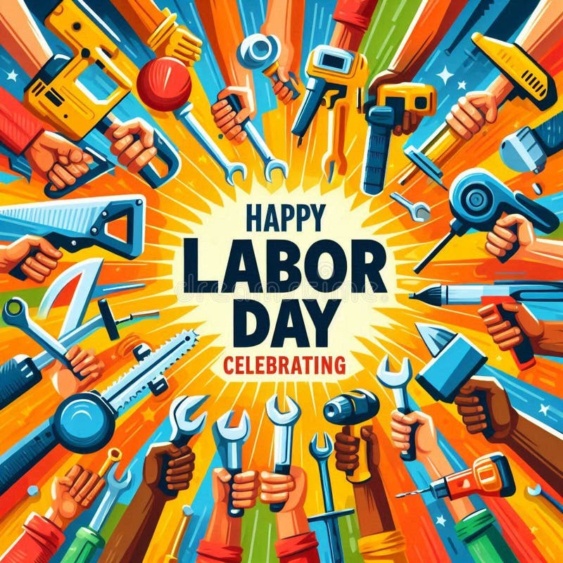 Happy Labor Day Illustration with Hands Holding Tools Stock ...