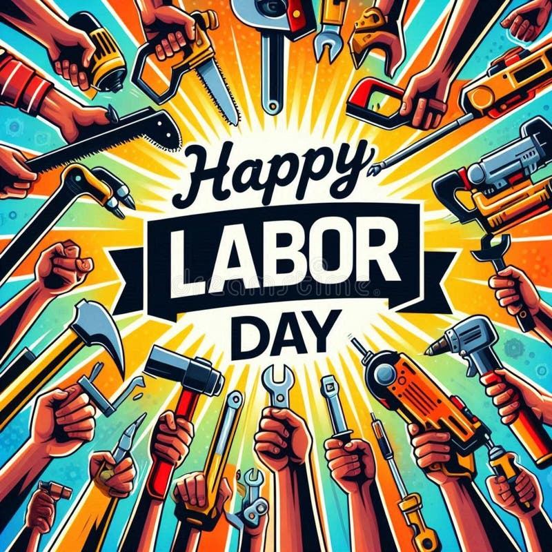 Happy Labor Day Illustration with Hands Holding Tools Stock ...