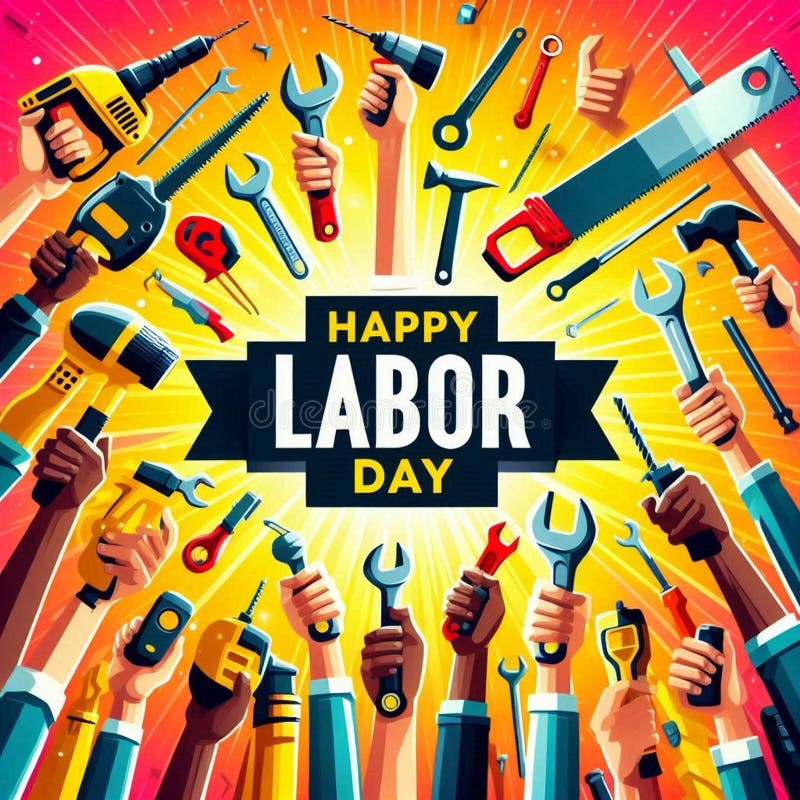 Happy Labor Day Illustration with Hands Holding Tools Stock ...