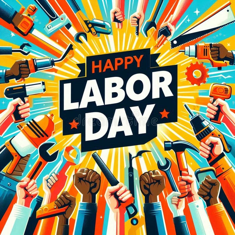Happy Labor Day Illustration with Hands Holding Tools Stock ...
