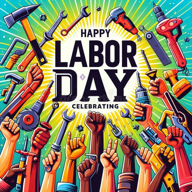 Happy Labor Day Illustration with Hands Holding Tools Stock ...