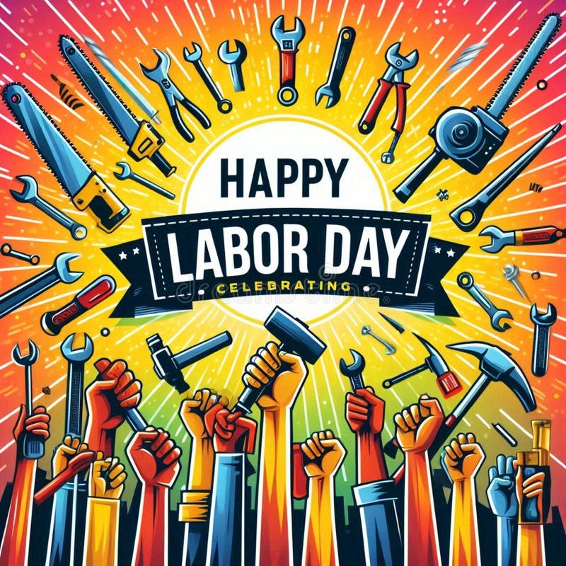 Happy Labor Day Illustration with Hands Holding Tools Stock ...