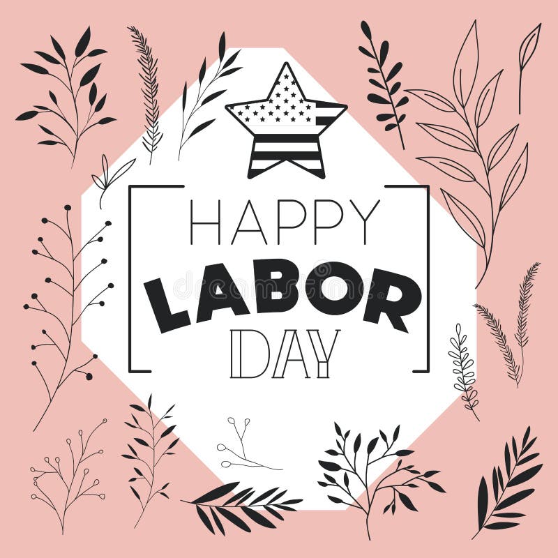 Happy Labor Day Label with Leafs Frame and Star Stock Vector ...