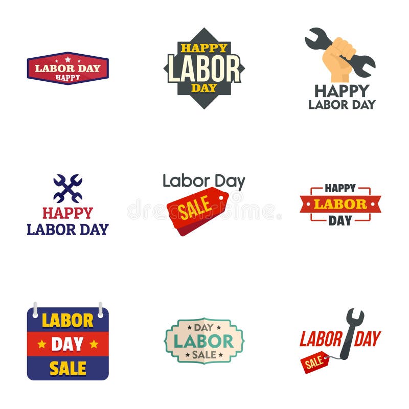 Happy Labor Day Logo Set, Flat Style Stock Vector - Illustration of ...