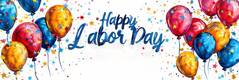 Happy Labor Day Message with Colorful Balloons and Confetti. Stock ...