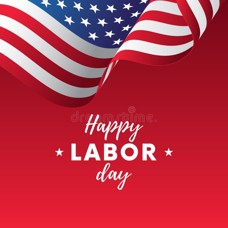 Happy Labor Day. White Background. Waving Flag. Red Gradient Ribbon ...