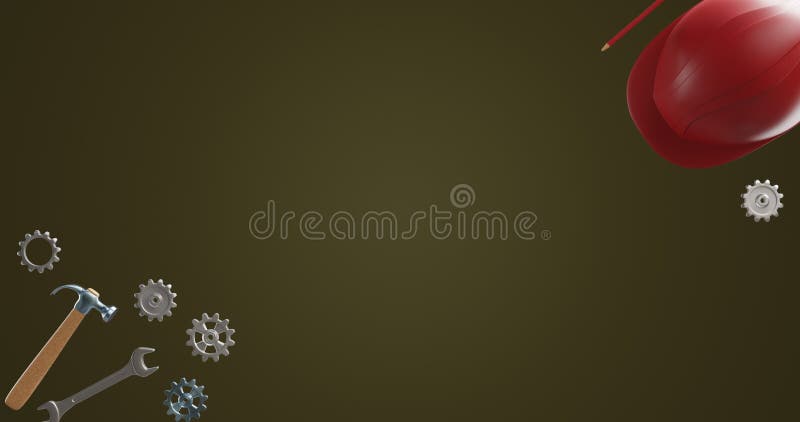 Happy Labor Day. Red Safety Helmet Work Tools, 3d Rendering Stock ...